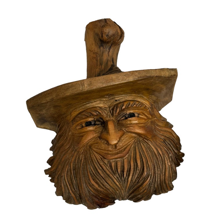 Set of 4 Detailed Wood Carving Alpine Gnome Dwarf Faces Austria Alps ...