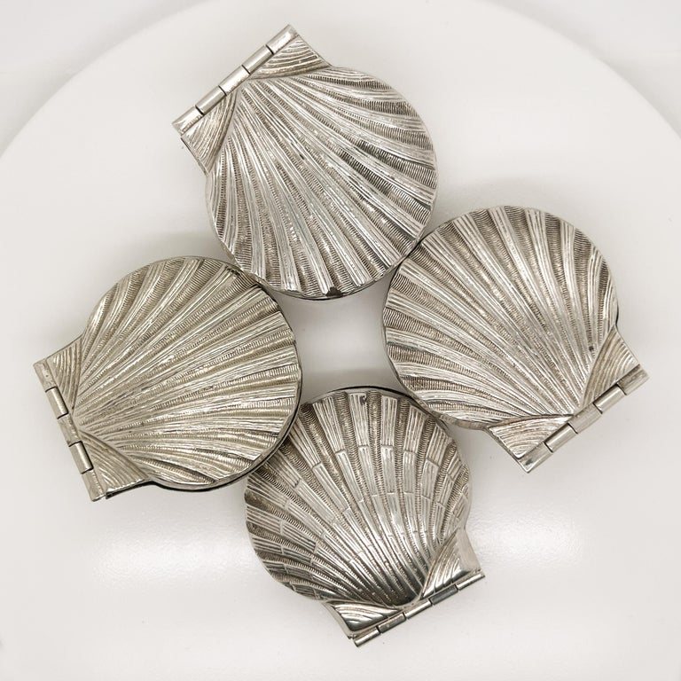 Set of 4 Diminutive Scallop Shaped Sterling Silver Sea Shell Hinged ...