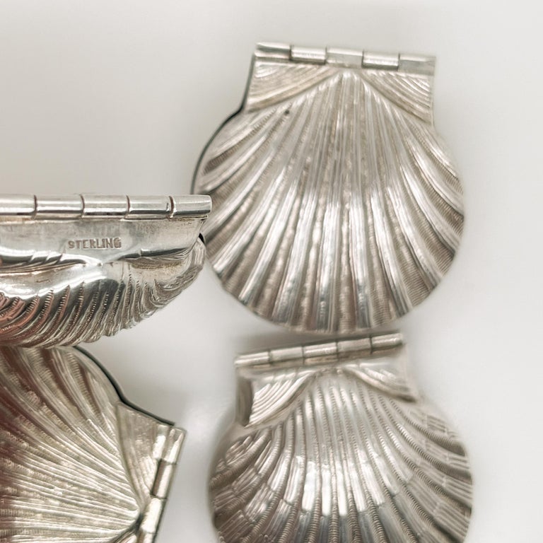 Set of 4 Diminutive Scallop Shaped Sterling Silver Sea Shell Hinged ...