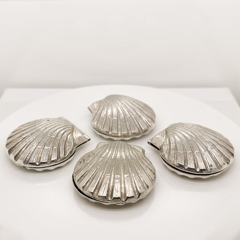 Set of 4 Diminutive Scallop Shaped Sterling Silver Sea Shell Hinged ...