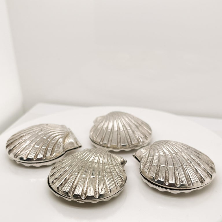 Set of 4 Diminutive Scallop Shaped Sterling Silver Sea Shell Hinged ...