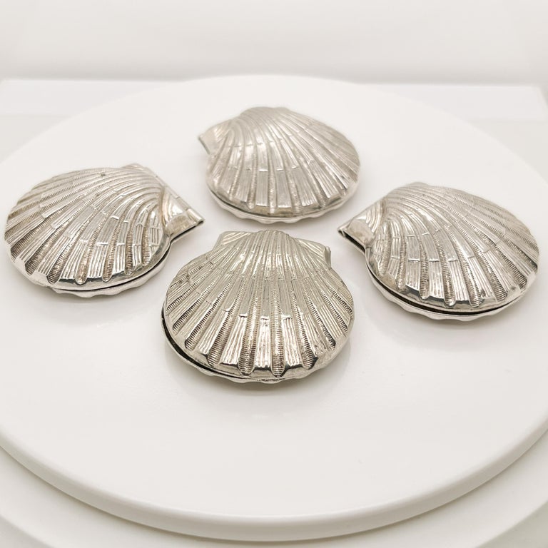 Set of 4 Diminutive Scallop Shaped Sterling Silver Sea Shell Hinged ...