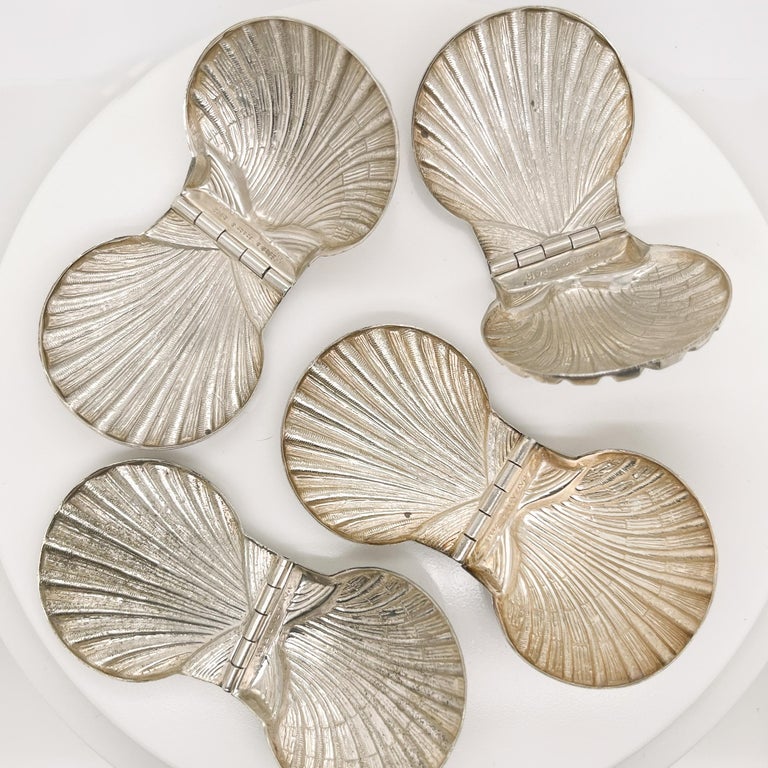 Set of 4 Diminutive Scallop Shaped Sterling Silver Sea Shell Hinged ...