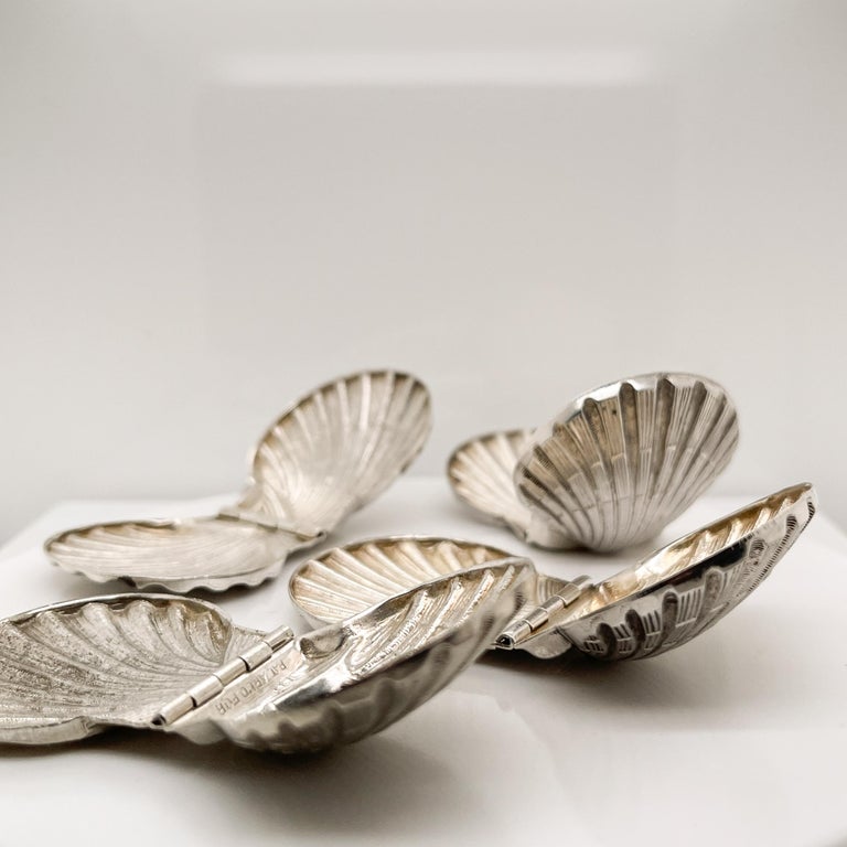 Set of 4 Diminutive Scallop Shaped Sterling Silver Sea Shell Hinged ...