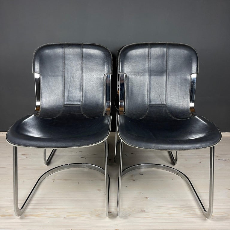 Set of 4 Dining Chairs Model C2 by Willy Rizzo for Cidue Italy 1970s ...