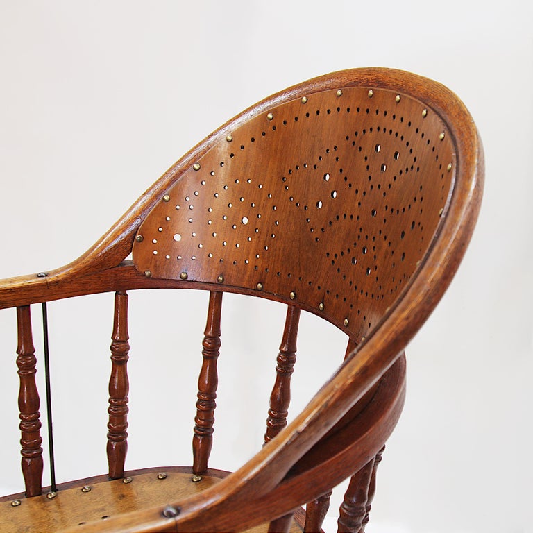 Set of 4 Early 20th Century Vintage Oak Spindle Back Captain Firehouse ...