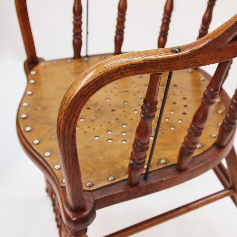 Set of 4 Early 20th Century Vintage Oak Spindle Back Captain Firehouse ...