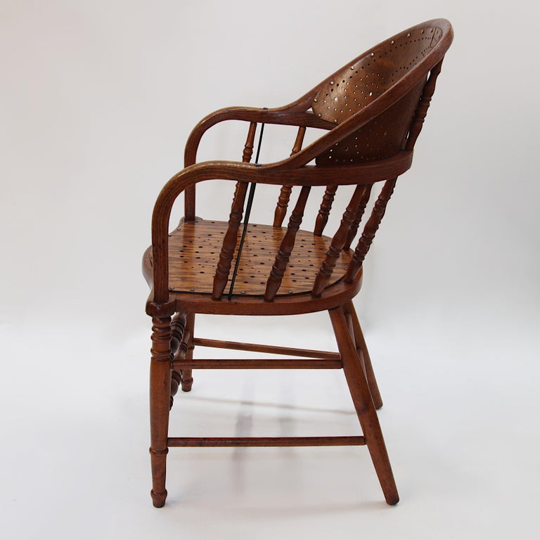 Set of 4 Early 20th Century Vintage Oak Spindle Back Captain Firehouse ...