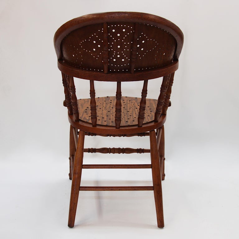 Set of 4 Early 20th Century Vintage Oak Spindle Back Captain Firehouse ...