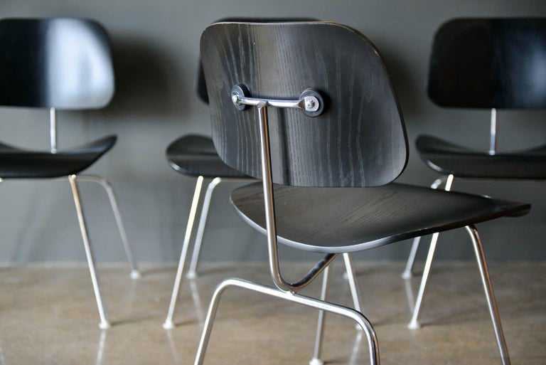 Set of 4 Ebonized Eames DCM Chairs at 1stDibs