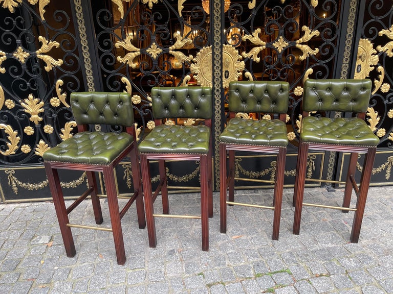 Set of 4 English Chesterfield Bar Stools, 20th Century at 1stDibs