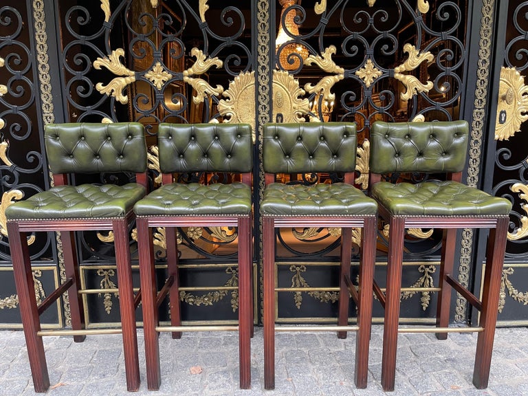 Set of 4 English Chesterfield Bar Stools, 20th Century at 1stDibs