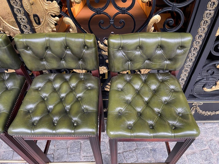 Set of 4 English Chesterfield Bar Stools, 20th Century at 1stDibs