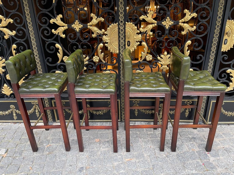 Set of 4 English Chesterfield Bar Stools, 20th Century at 1stDibs