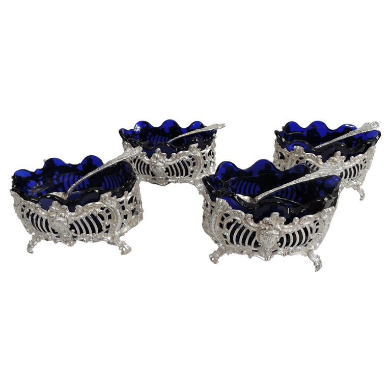 Set of 4 French Belle Epoque Rococo Silver Open Salts with Spoons For ...
