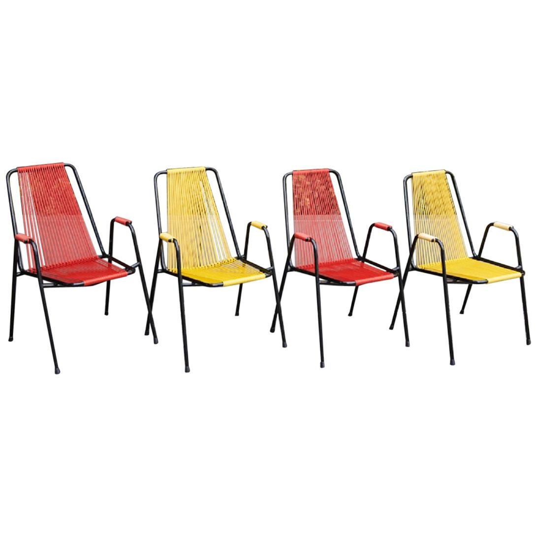 Set of 4 Garden Chairs Kalanda, Red / Yellow, 1960s For Sale at 1stDibs