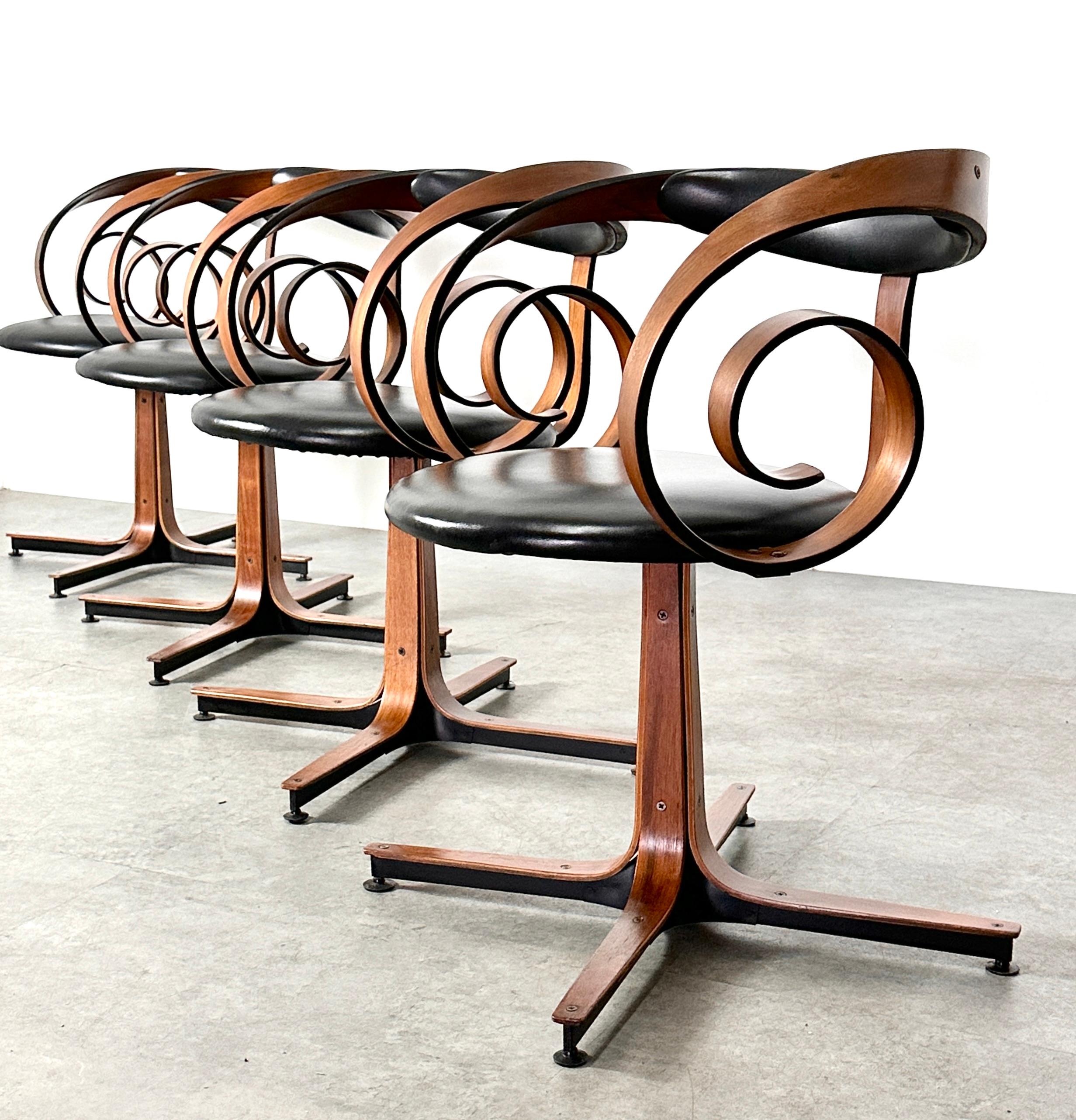 Set of 4 George Mulhauser Plycraft Sultana Bentwood Scroll Dining ...