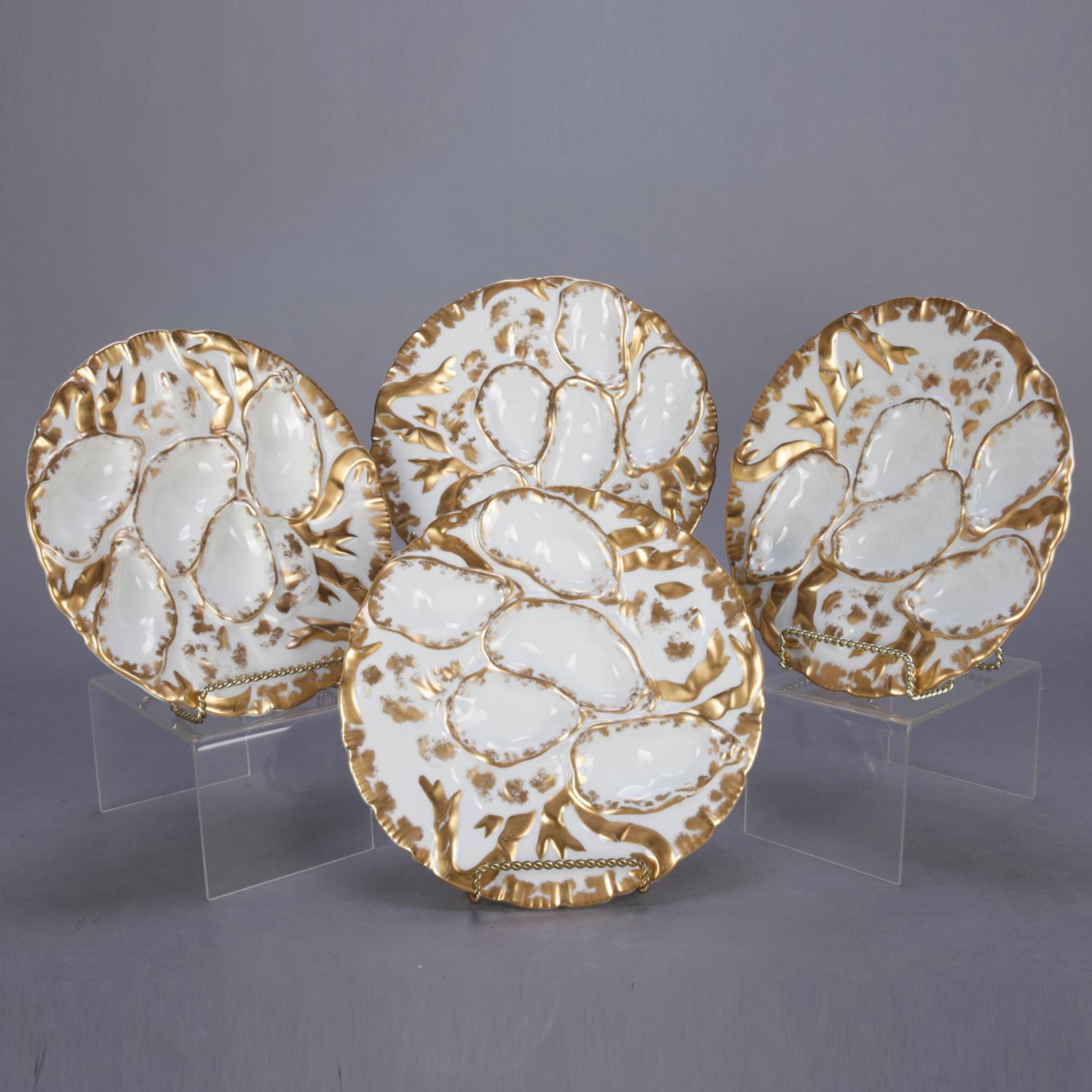 Set of 4 Gilman Collamore and Co. Hand Gilt Porcelain Oyster Plates ...