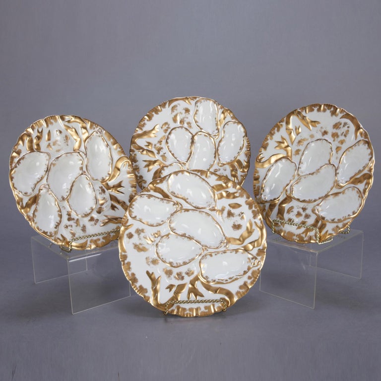 Set of 4 Gilman Collamore and Co. Hand Gilt Porcelain Oyster Plates ...