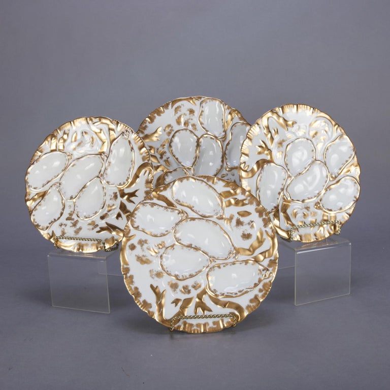 Set of 4 Gilman Collamore and Co. Hand Gilt Porcelain Oyster Plates ...