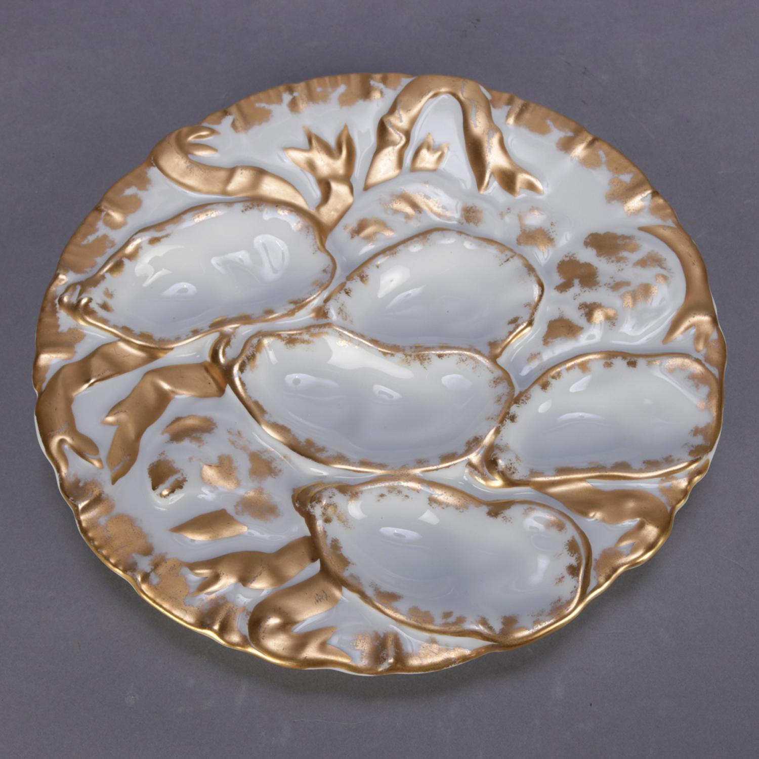 Set of 4 Gilman Collamore and Co. Hand Gilt Porcelain Oyster Plates ...