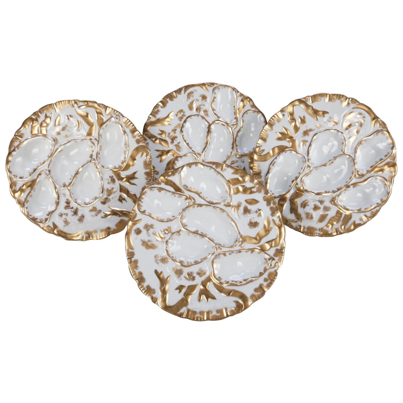 Set of 4 Gilman Collamore and Co. Hand Gilt Porcelain Oyster Plates ...
