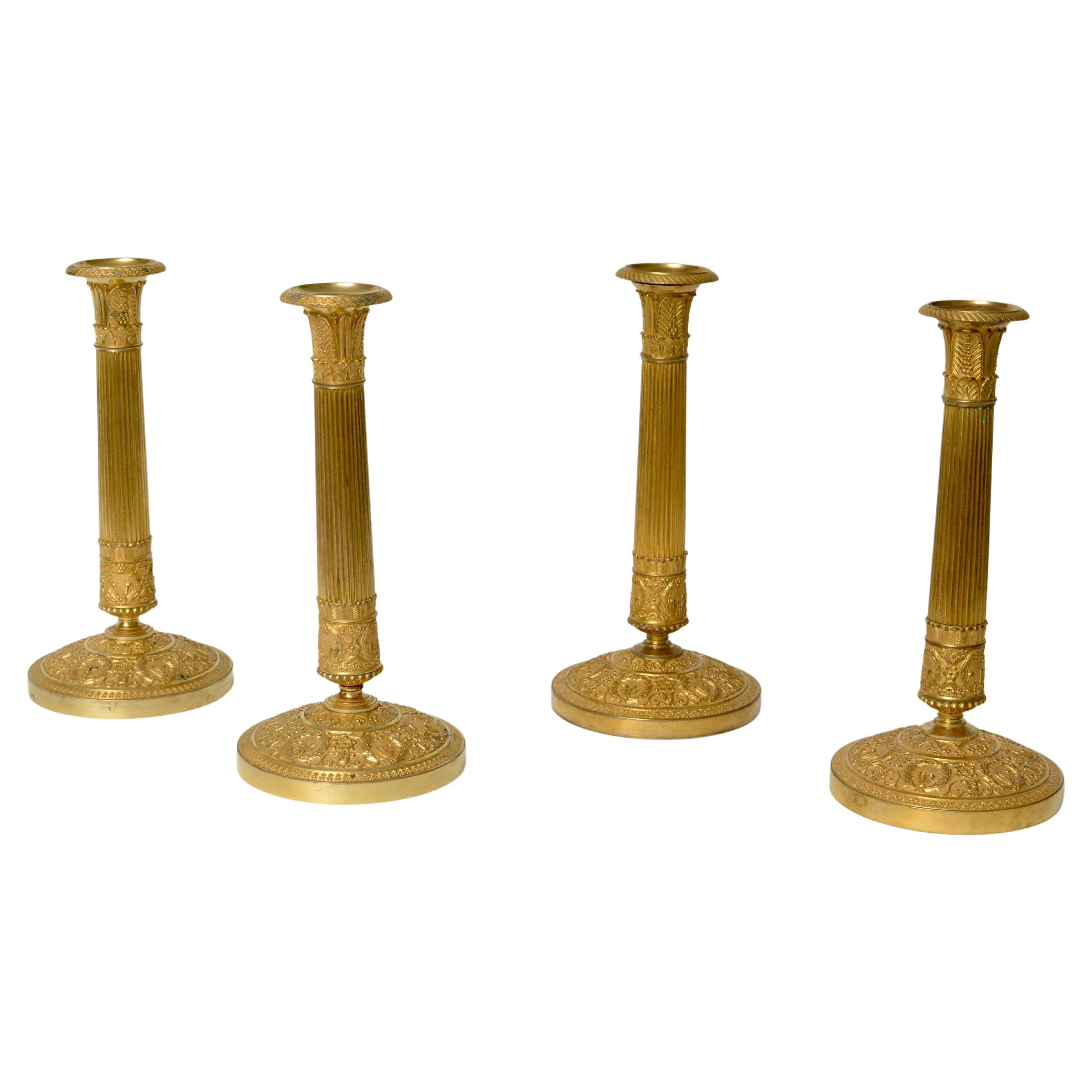 Pair of Empire Style Gilt Bronze and Marble Candlesticks For Sale at ...