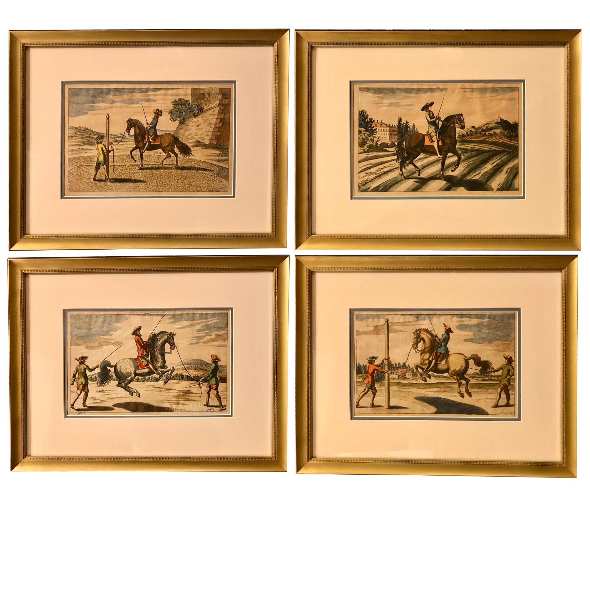 Set of 4 Hand Colored Equestrian Engravings, Nuremberg, 1678 at 1stDibs