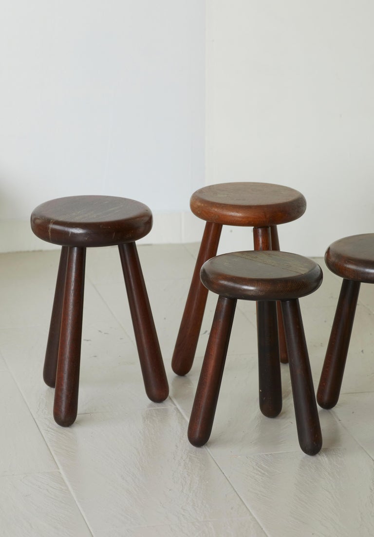 Set of 4 Handcrafted Four Legged Stools in Solid Wood, France, circa ...