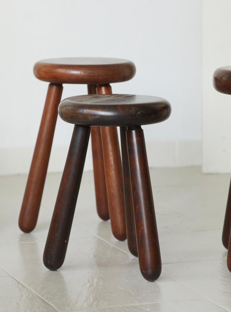 Set of 4 Handcrafted Four Legged Stools in Solid Wood, France, circa ...