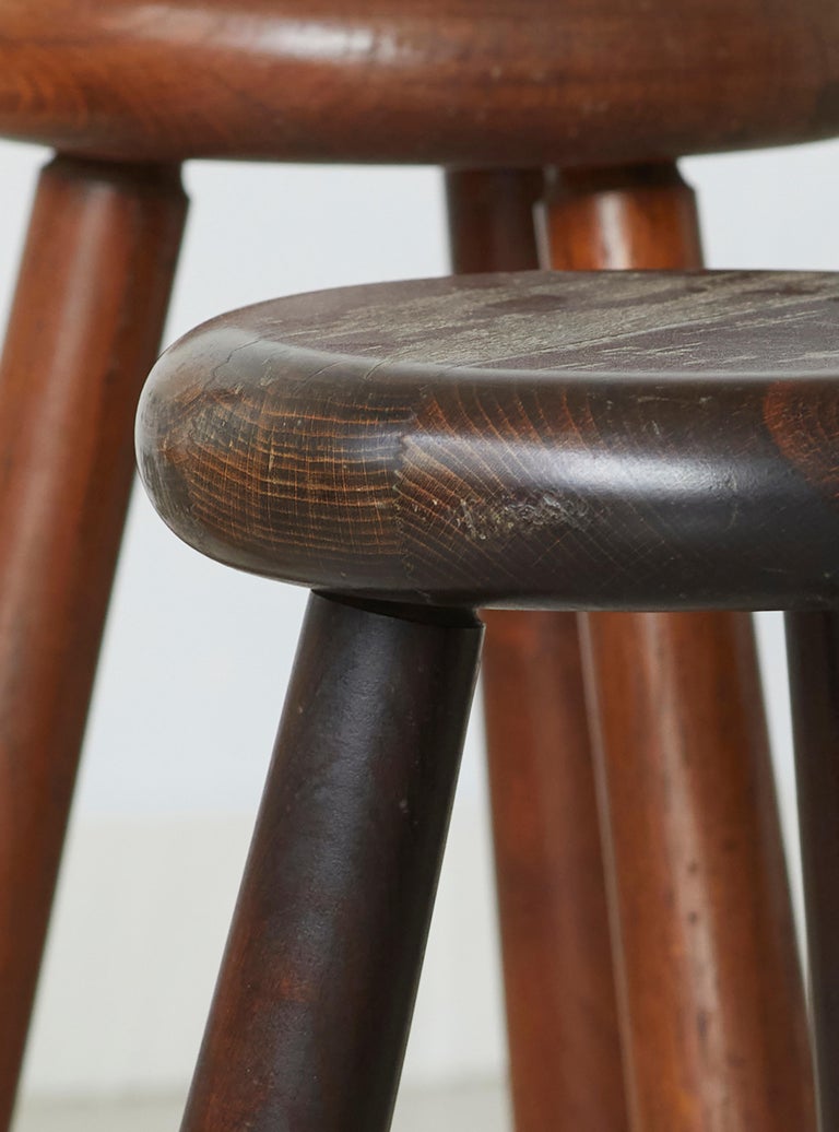 Set of 4 Handcrafted Four Legged Stools in Solid Wood, France, circa ...