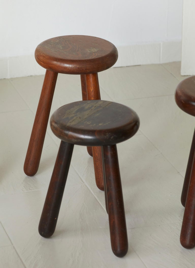 Set of 4 Handcrafted Four Legged Stools in Solid Wood, France, circa ...