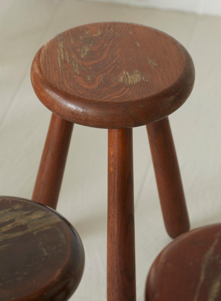 Set of 4 Handcrafted Four Legged Stools in Solid Wood, France, circa ...