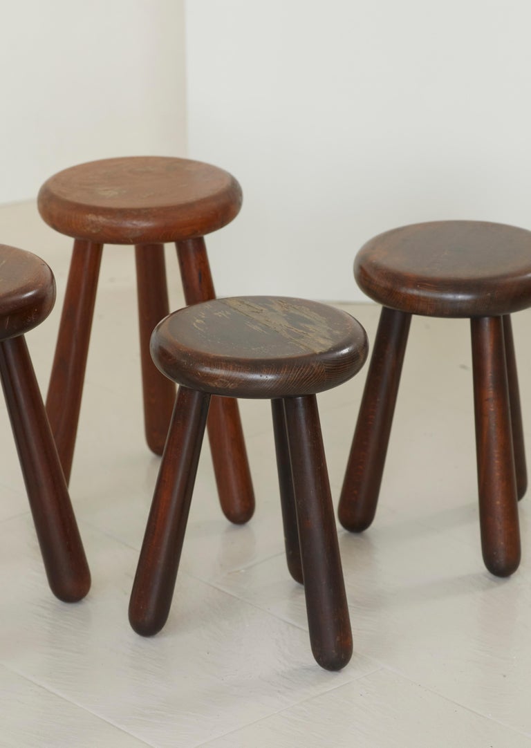 Set of 4 Handcrafted Four Legged Stools in Solid Wood, France, circa ...