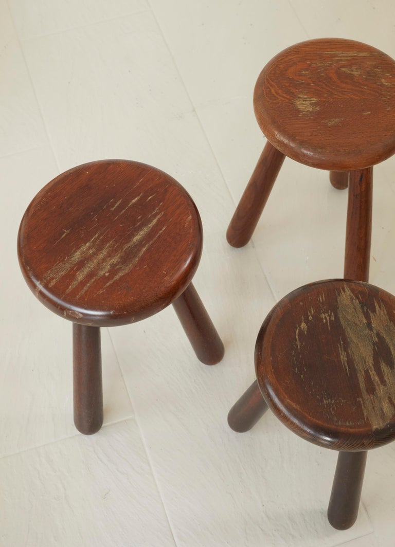 Set of 4 Handcrafted Four Legged Stools in Solid Wood, France, circa ...