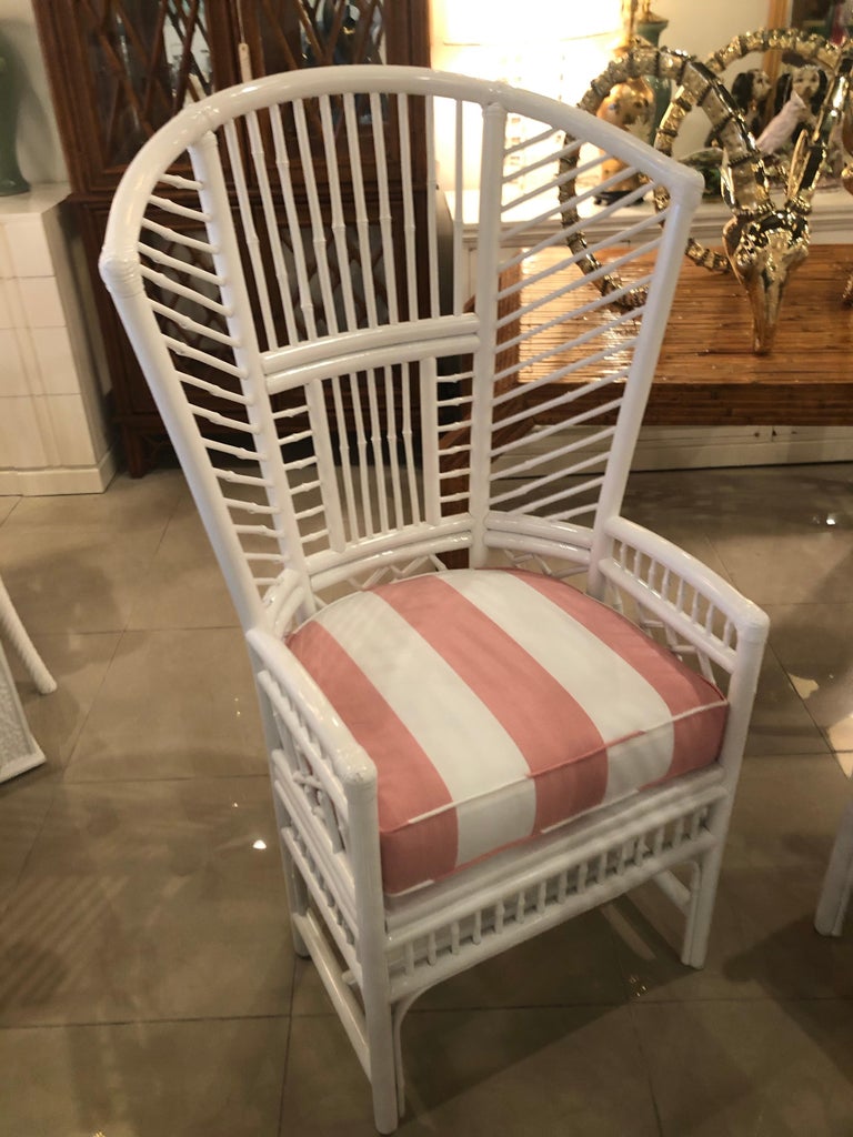 Set of 4 High Back Brighton Style Lacquered White Rattan Dining Chairs ...