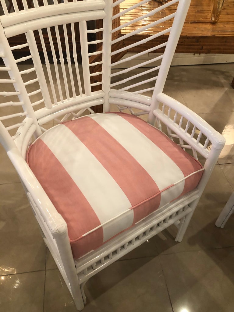 Set of 4 High Back Brighton Style Lacquered White Rattan Dining Chairs ...