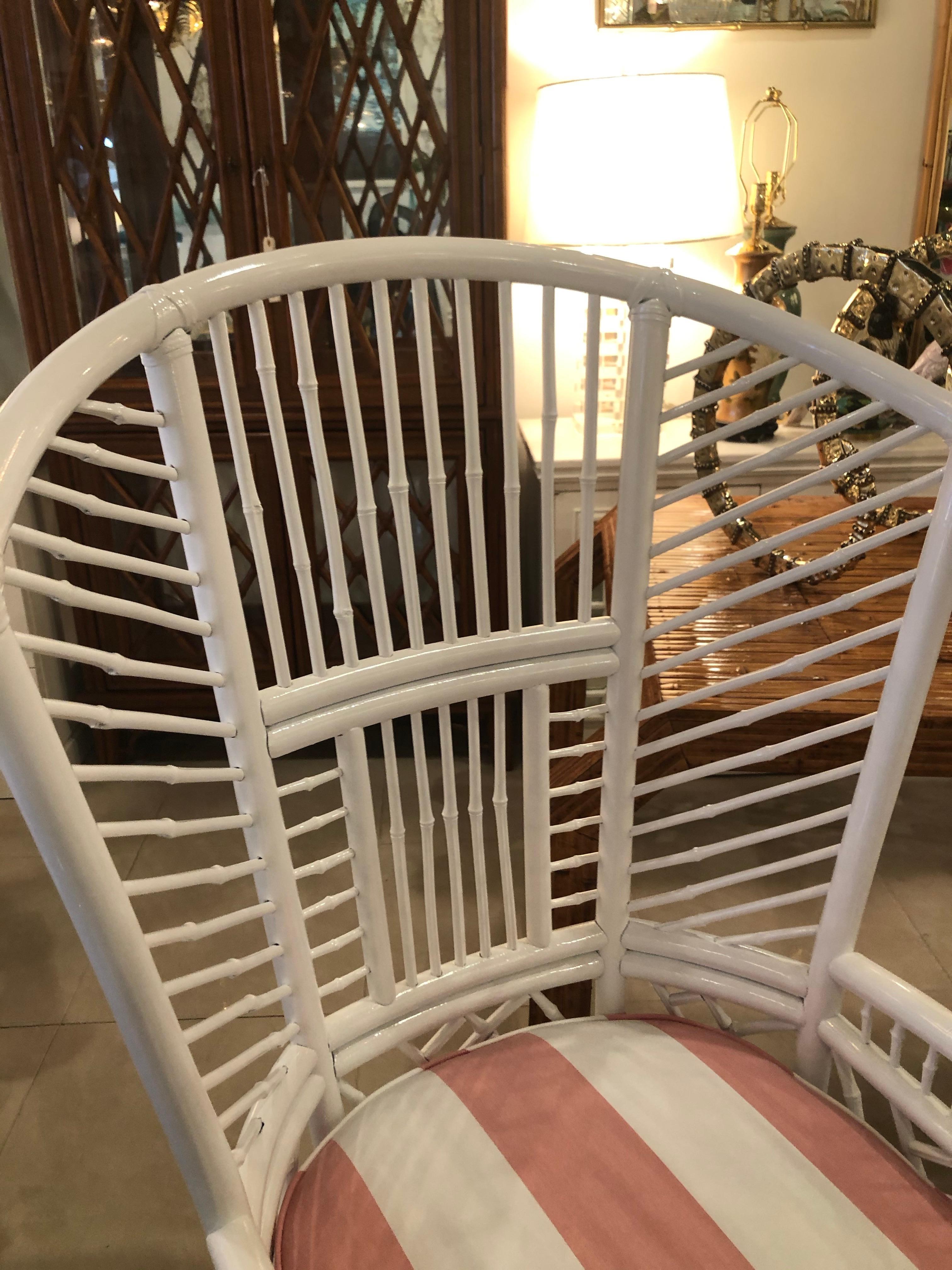 Set Of 4 High Back Brighton Style Lacquered White Rattan Dining Chairs
