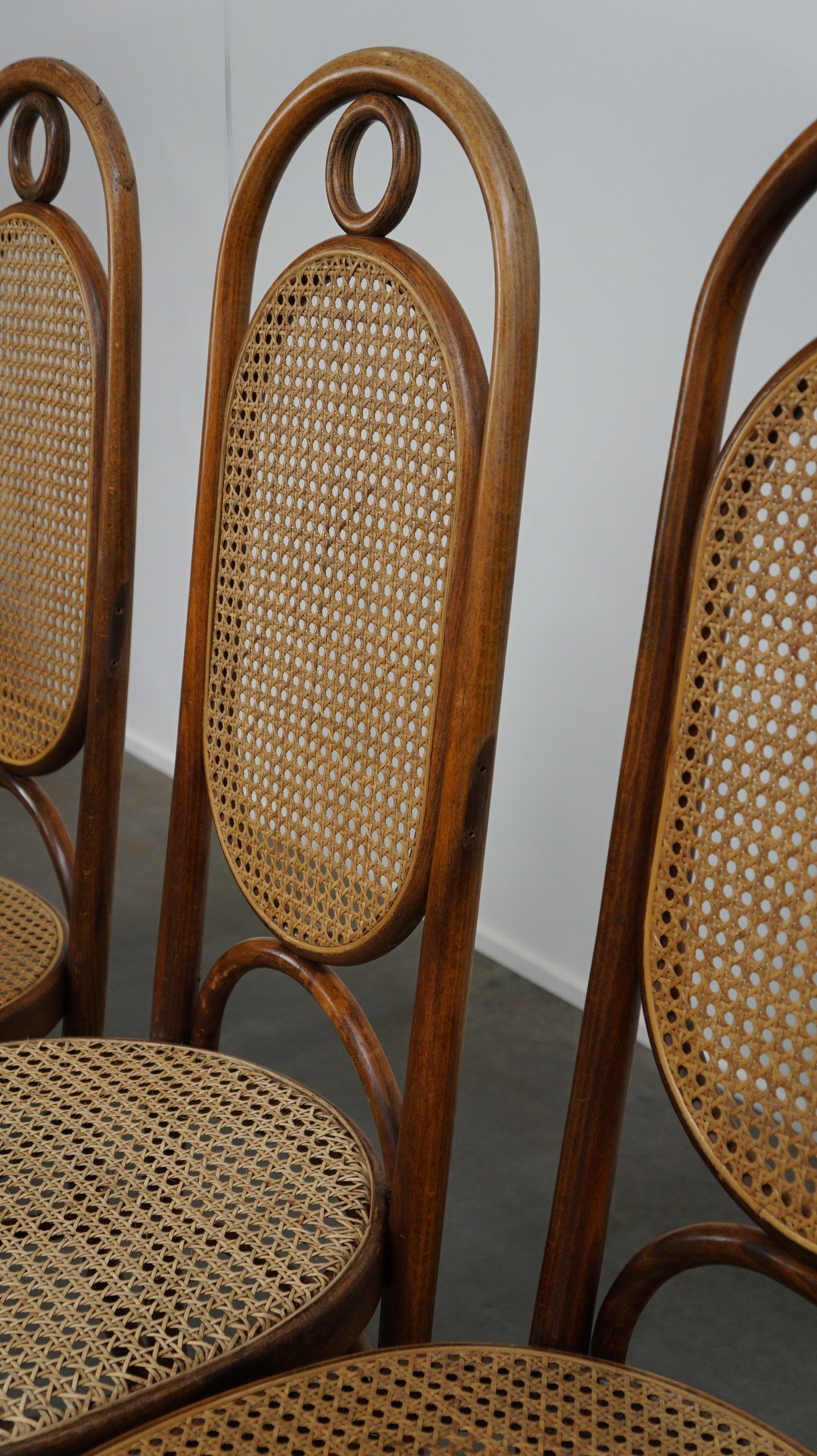Set of 4 high bentwood vintage webbing Thonet chairs model “long John ...