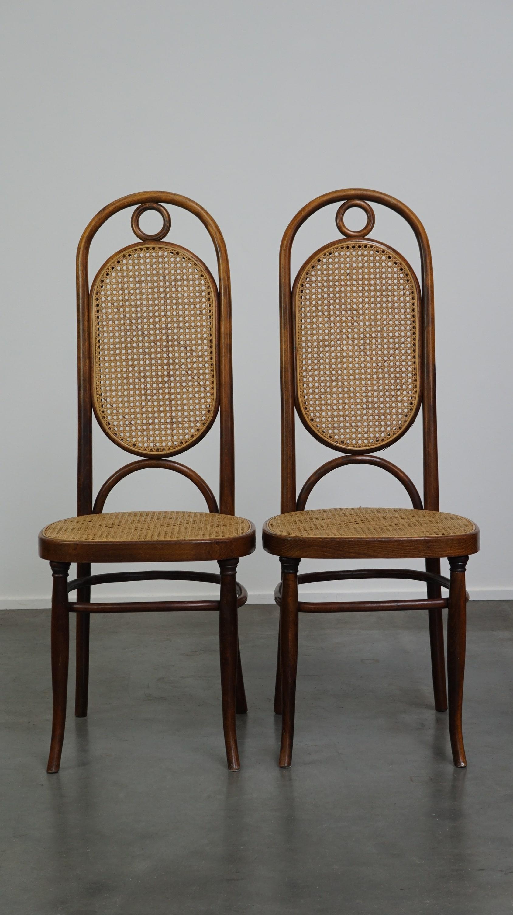 Set of 4 high bentwood vintage webbing Thonet chairs model “long John ...