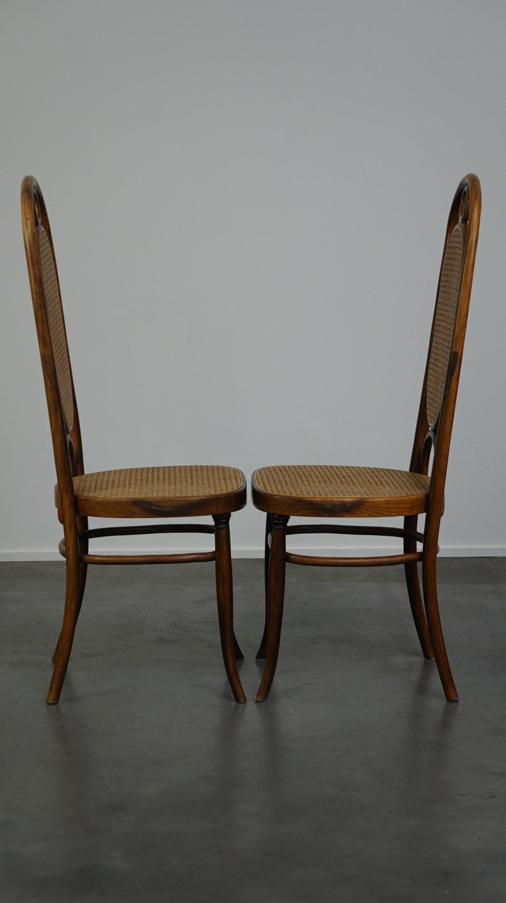 Set of 4 high bentwood vintage webbing Thonet chairs model “long John ...