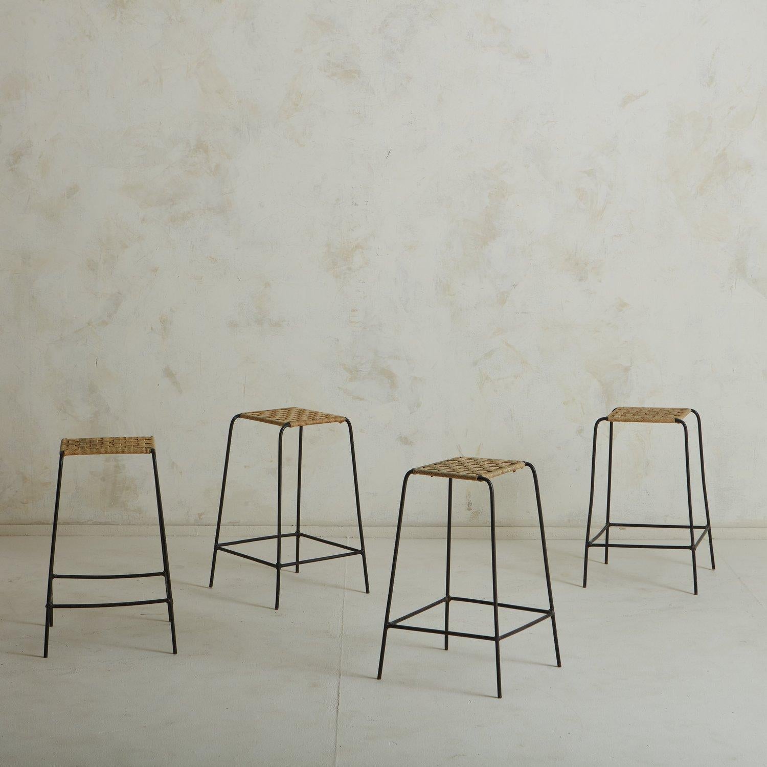 Set of 4 Iron + Rope Stools, France, 1960s at 1stDibs