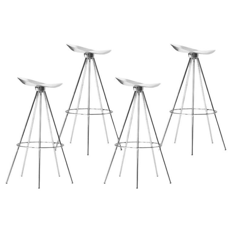 Set of 4 Jamaica Kitchen Counter Stools Silver Seat and Chromed Steel ...