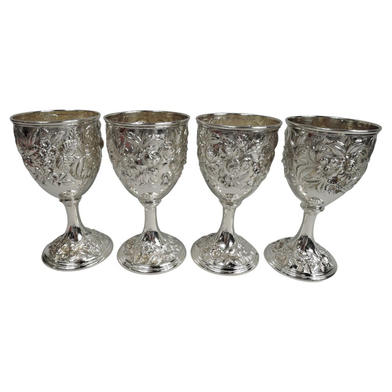 Set of 4 Kirk Sterling Silver Goblets with Pretty Floral Repousse For ...