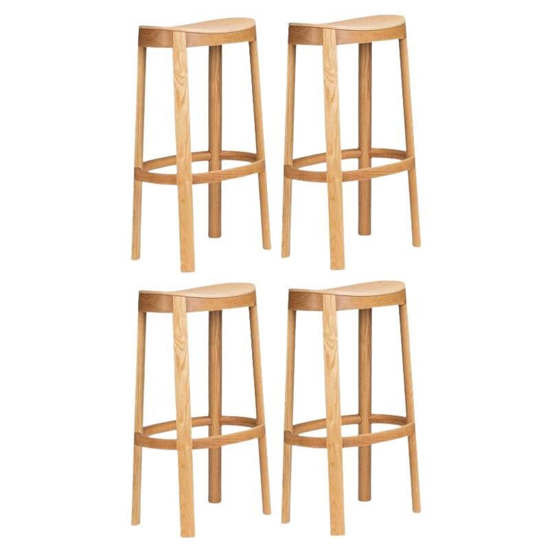 Set of Six Caned Seat and Wood Back Bar Stools at 1stDibs