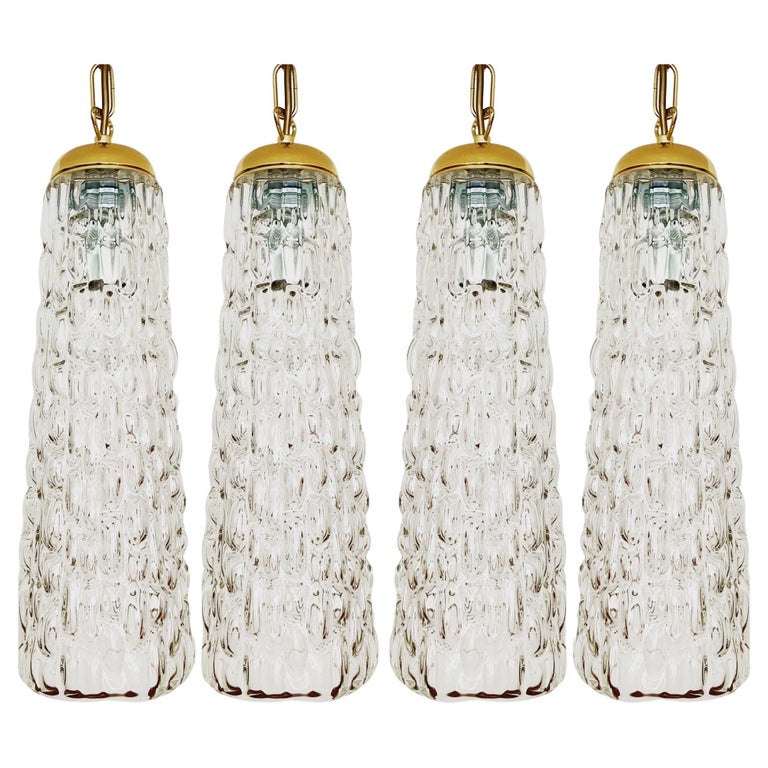 Set of 4 Large Crystal Glass Pendant Lamps For Sale at 1stDibs