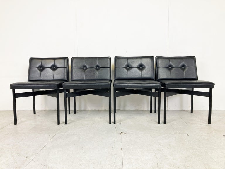 Set of 4 leather dining chairs by Wim Den Boon - 1960s For Sale at 1stDibs