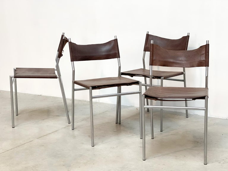 Set of 4 Leather SZ06 Dining Chairs Martin Visser For Sale at 1stDibs