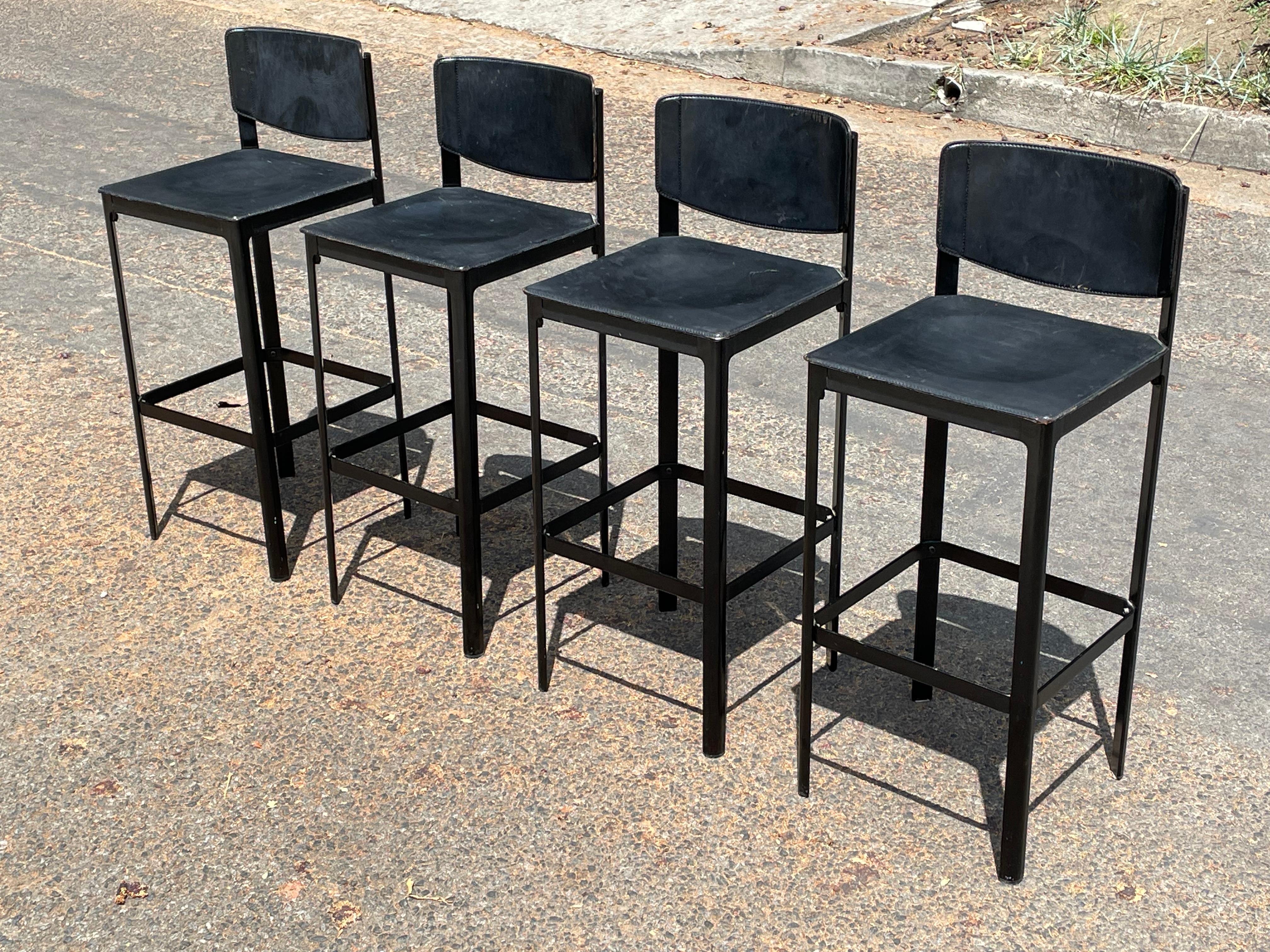 Set of 4 Matteo Grassi Bar Stools in Black Leather For Sale at 1stDibs