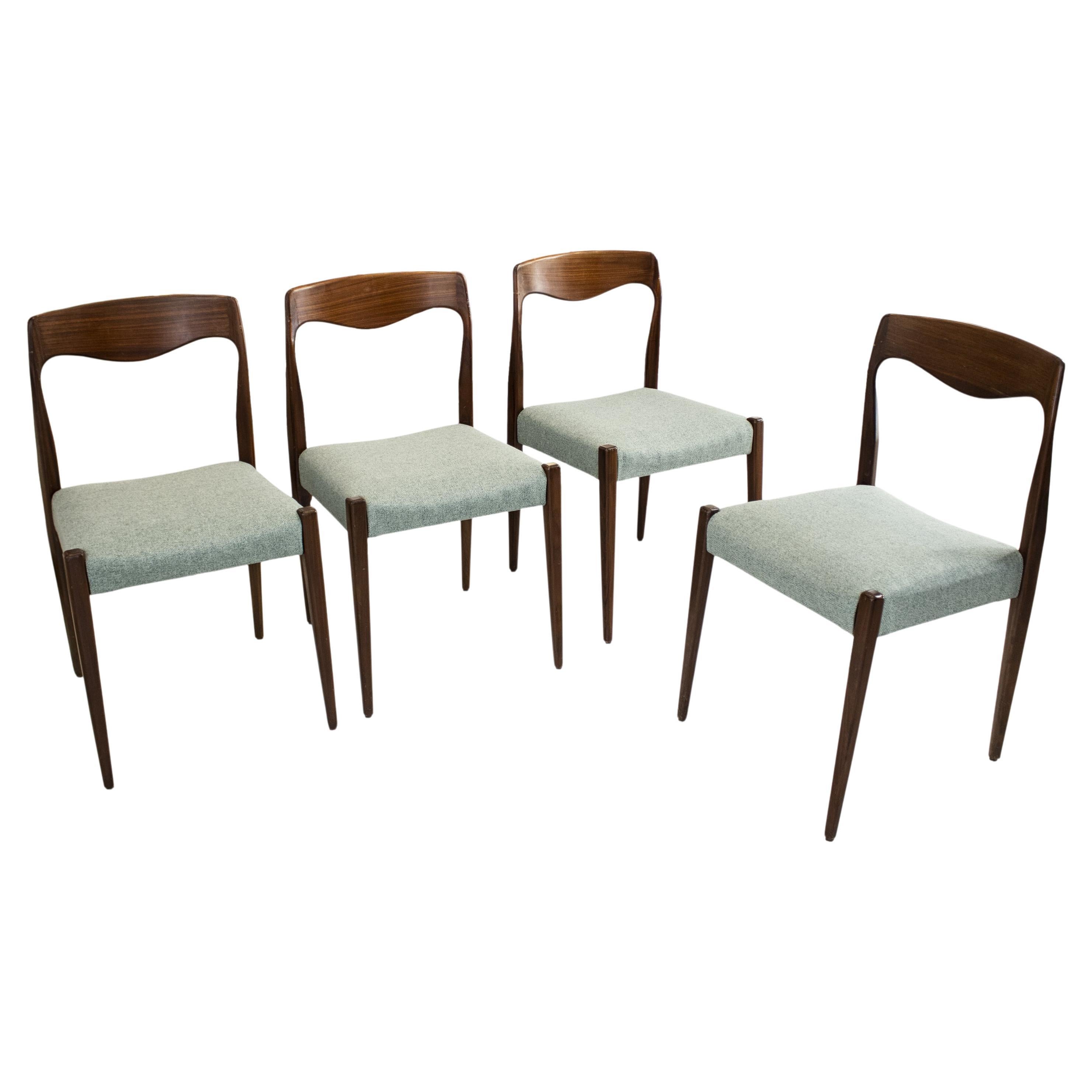 Set of 4 Mid-Century Green, Moller Style Chairs, Denmark, 1960s For ...